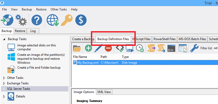 Retrieving saved XML backup definition - KnowledgeBase - Macrium ...
