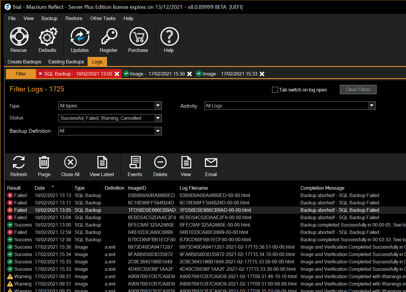 _LOG_VIEW - Knowledgebase 8.0 - Macrium Reflect Knowledgebase